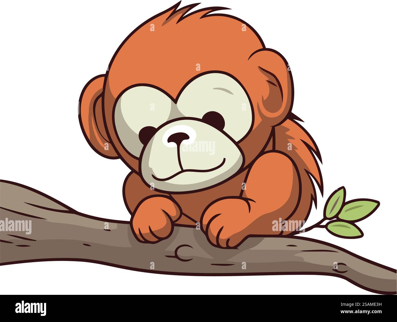 Cute cartoon monkey sitting on a tree branch. Vector illustration Stock ...
