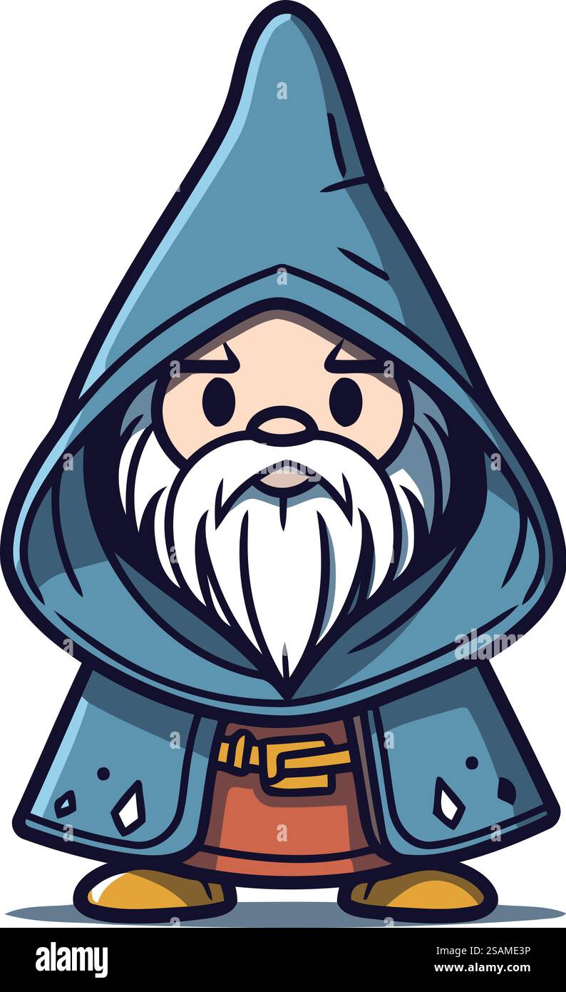 Cartoon illustration of a funny gnome in a blue cloak Stock Vector ...
