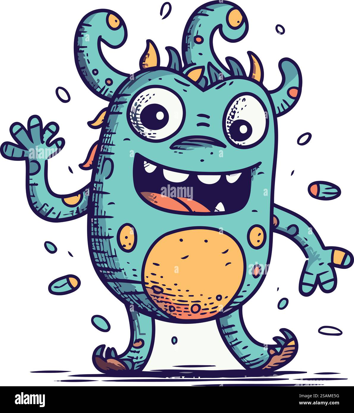Cartoon monster. Vector illustration of cute monster. Hand drawn ...