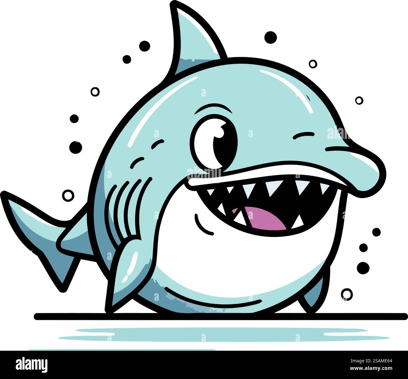 Vector illustration of a funny cartoon shark. Isolated on white ...