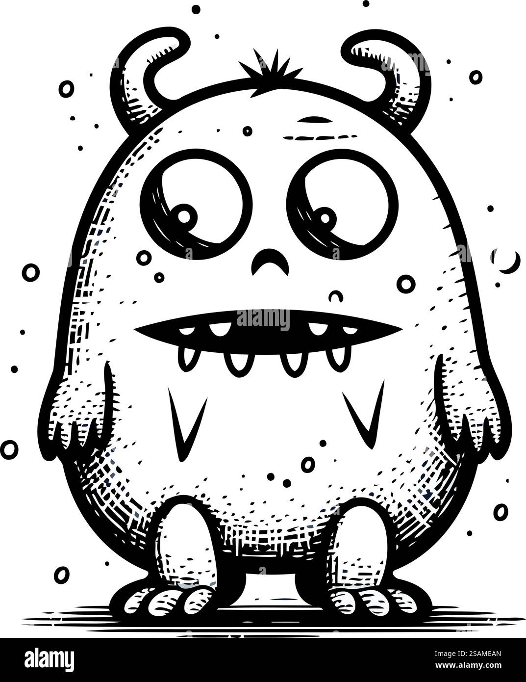 Funny cartoon monster. Vector illustration in vintage engraving style ...