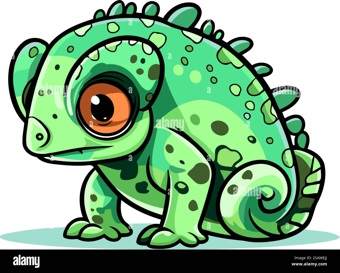 Cute cartoon chameleon on white background. Vector illustration Stock ...
