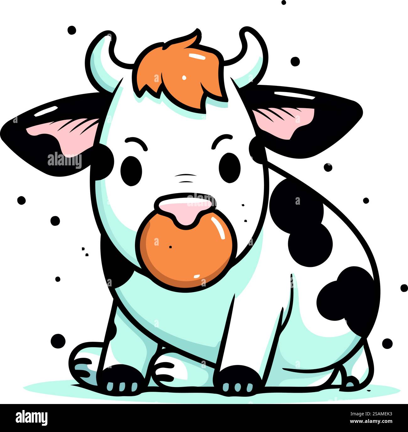 Cute cartoon cow with orange in its mouth. Vector illustration Stock ...