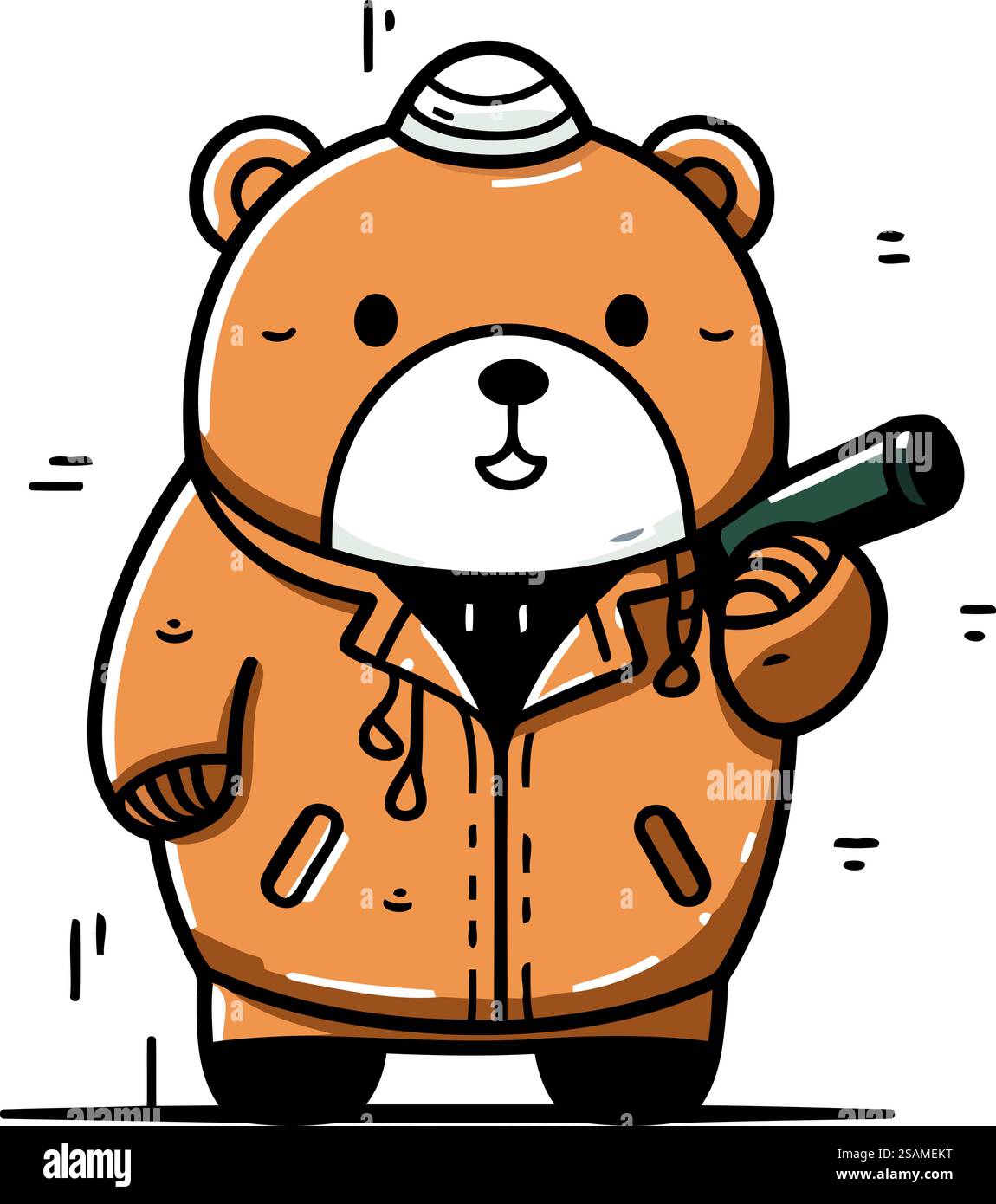 Cute bear in winter jacket with a baseball bat. Vector illustration ...
