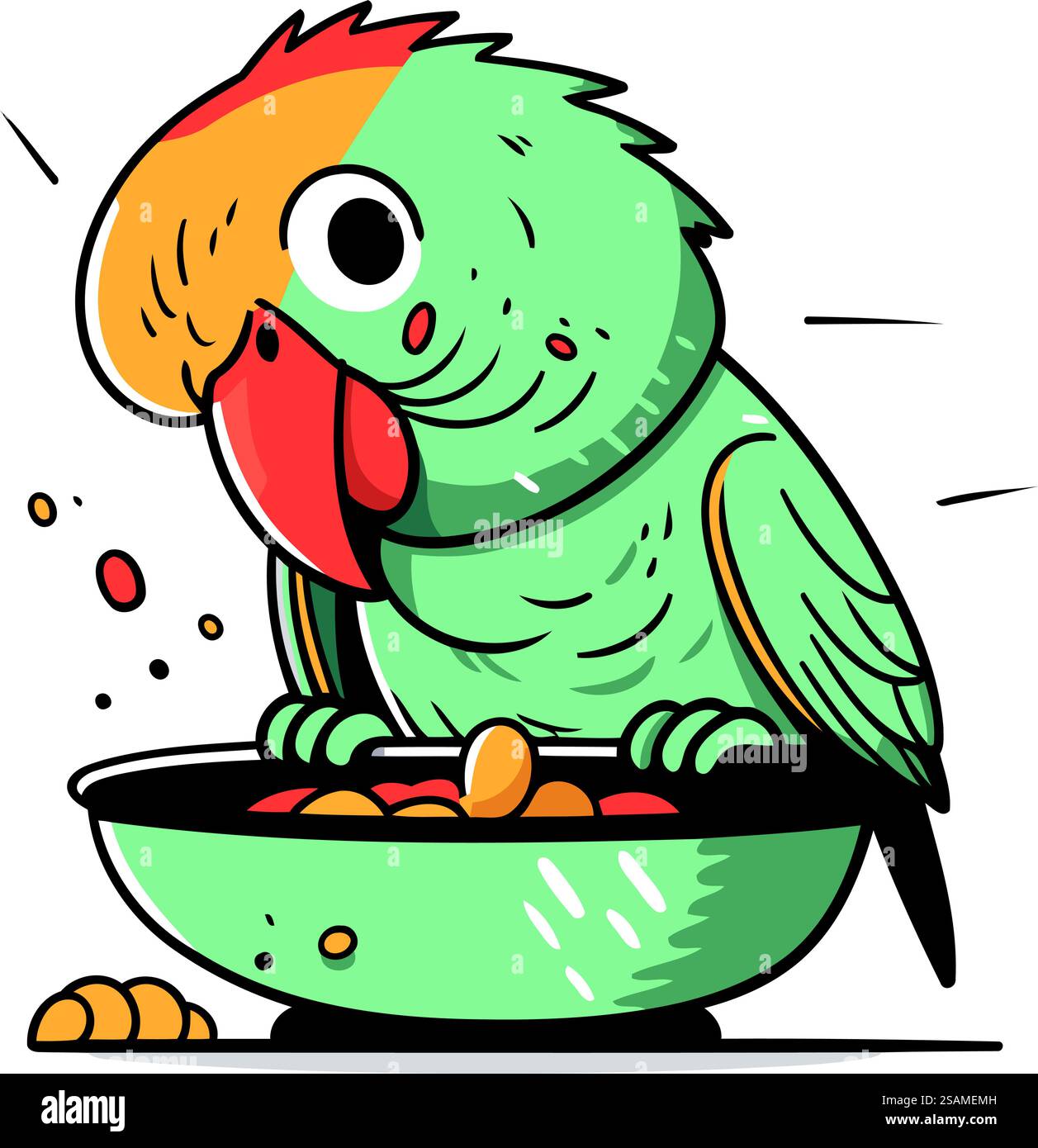 Cute parrot eating food. Vector illustration in cartoon style Stock ...
