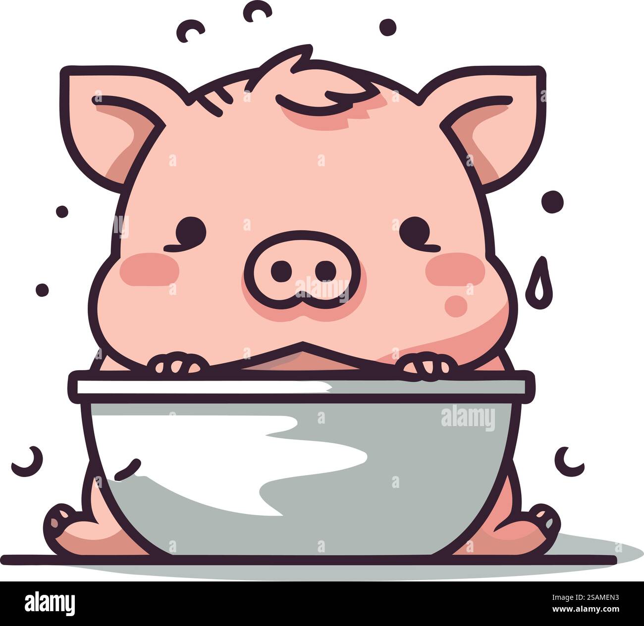 Cute pig with bowl of water. Vector illustration in cartoon style Stock ...
