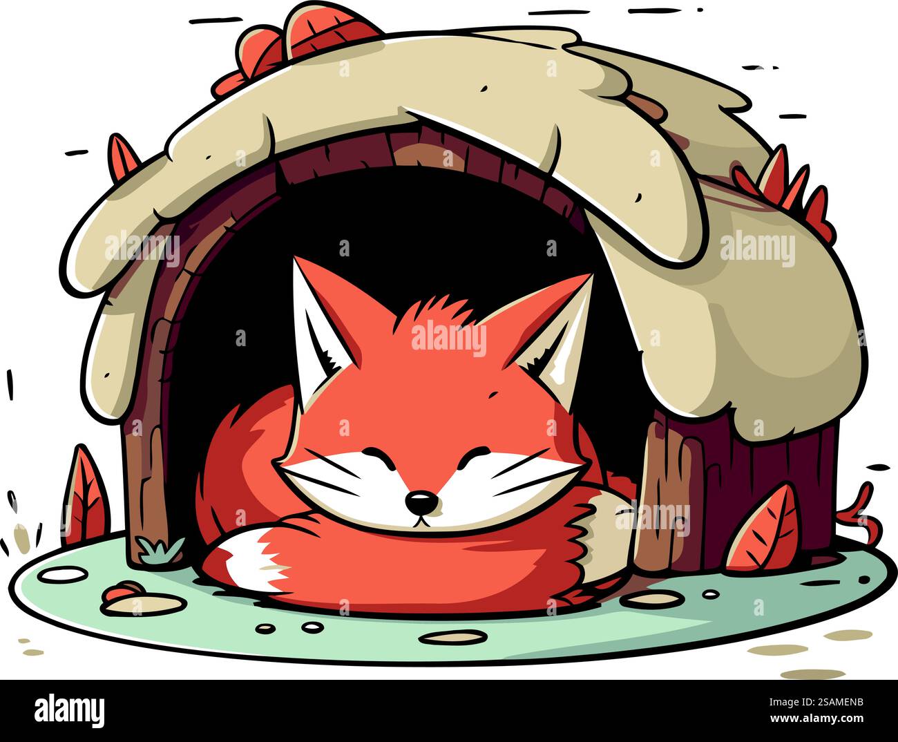 Cute cartoon fox sleeping in an igloo. Vector illustration Stock Vector ...