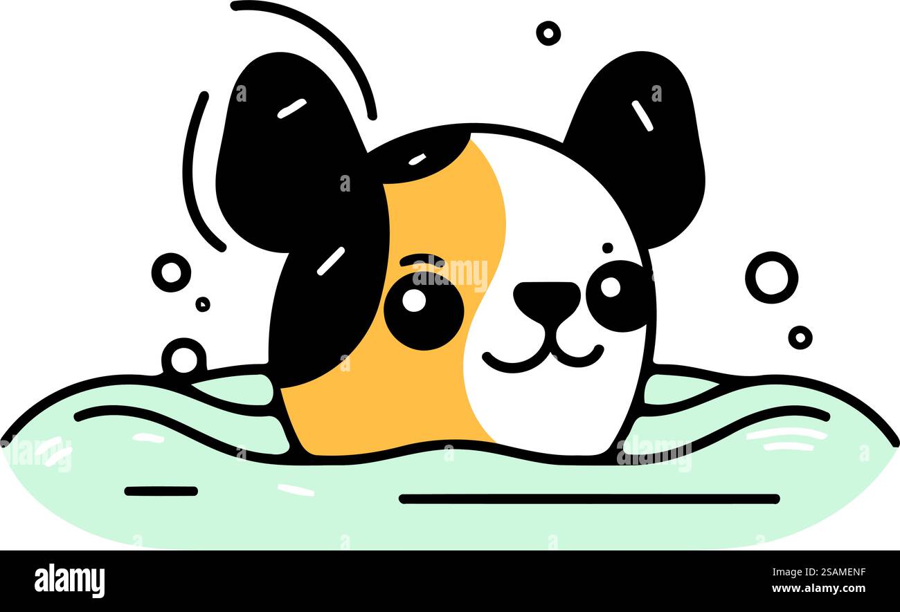 Cute panda dog swimming in the sea. Vector illustration Stock Vector ...