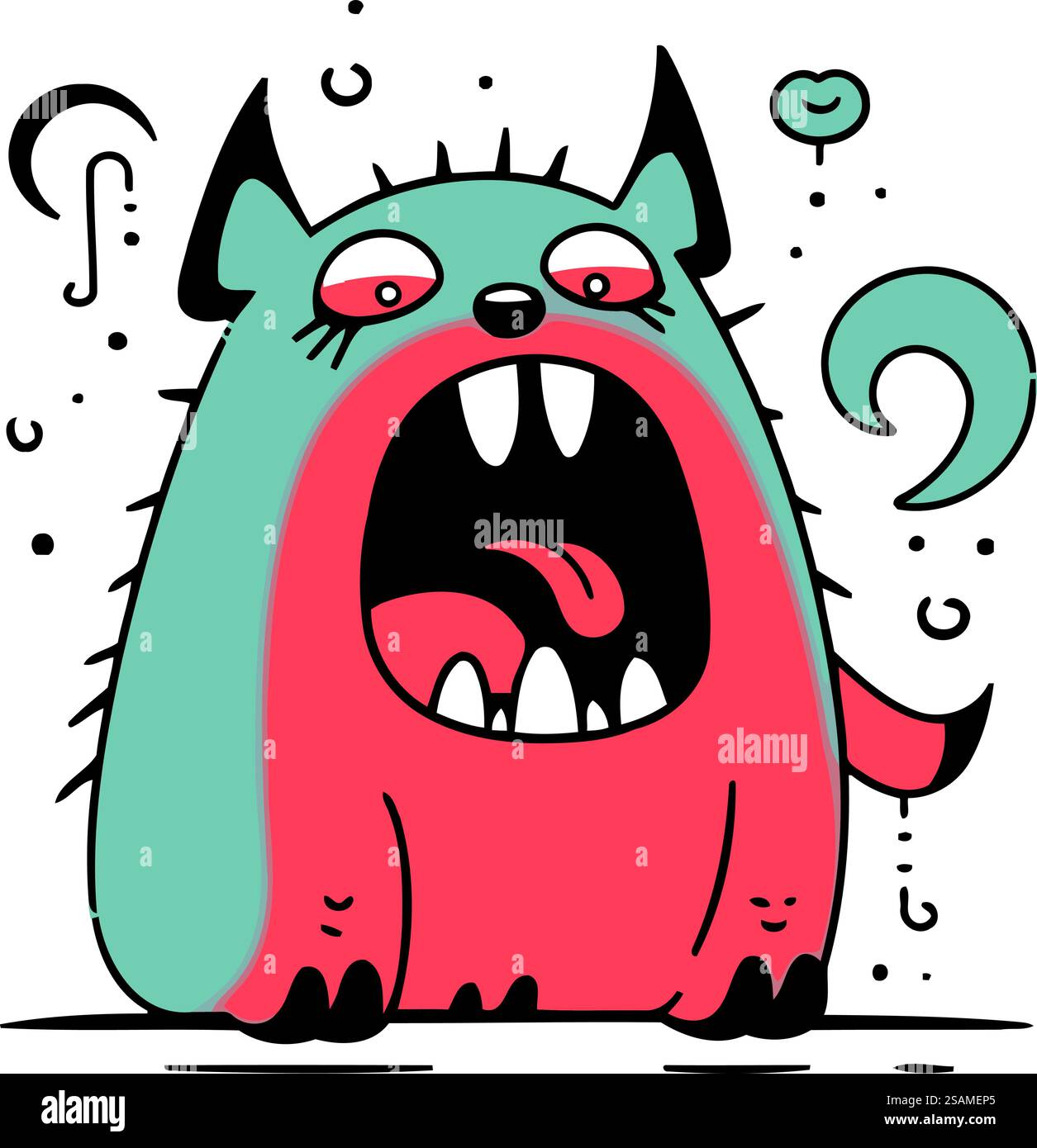 Funny cartoon monster with question mark. Vector illustration of a ...