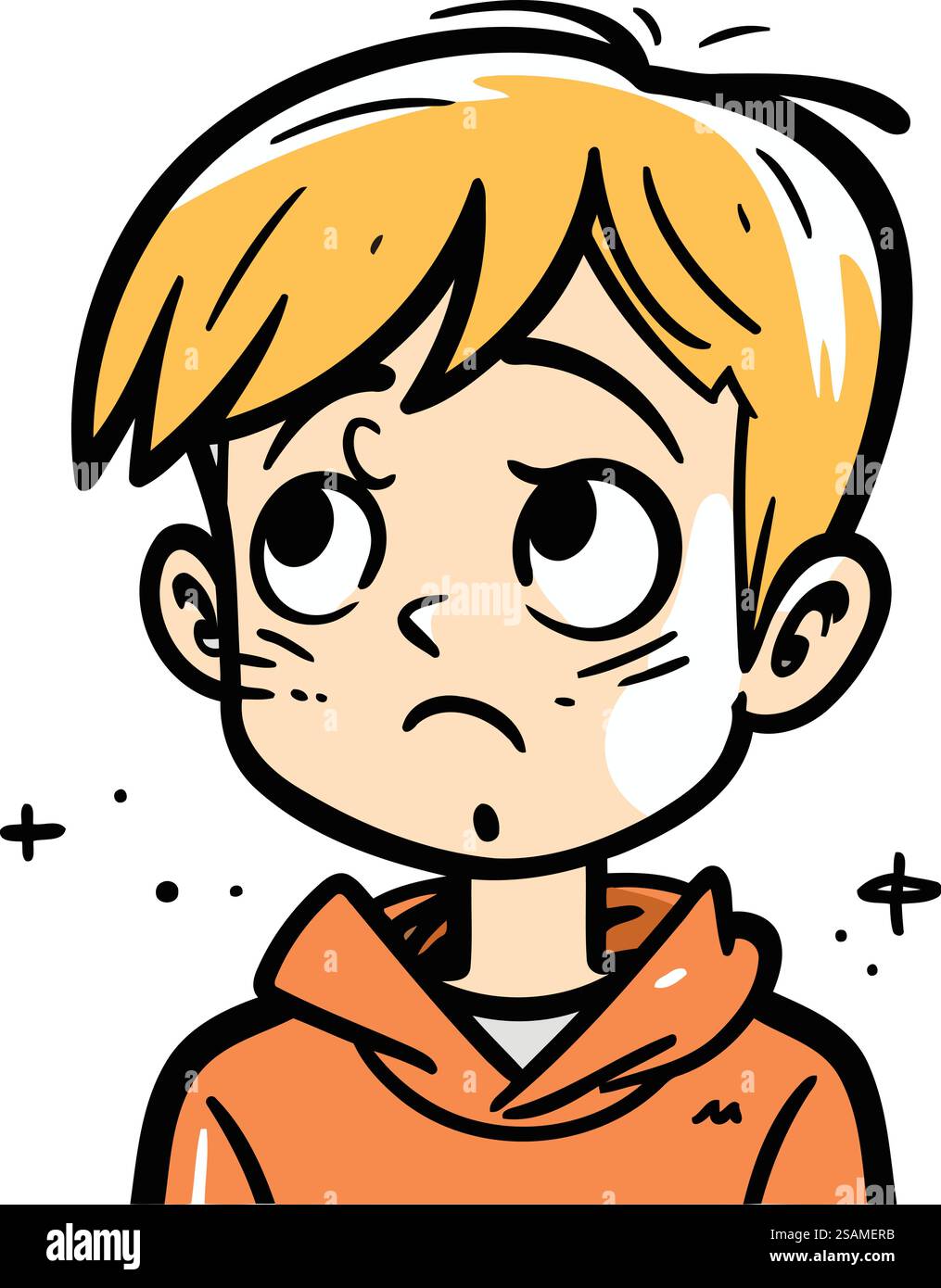 Sad boy with facial expression. vector illustration in doodle style ...