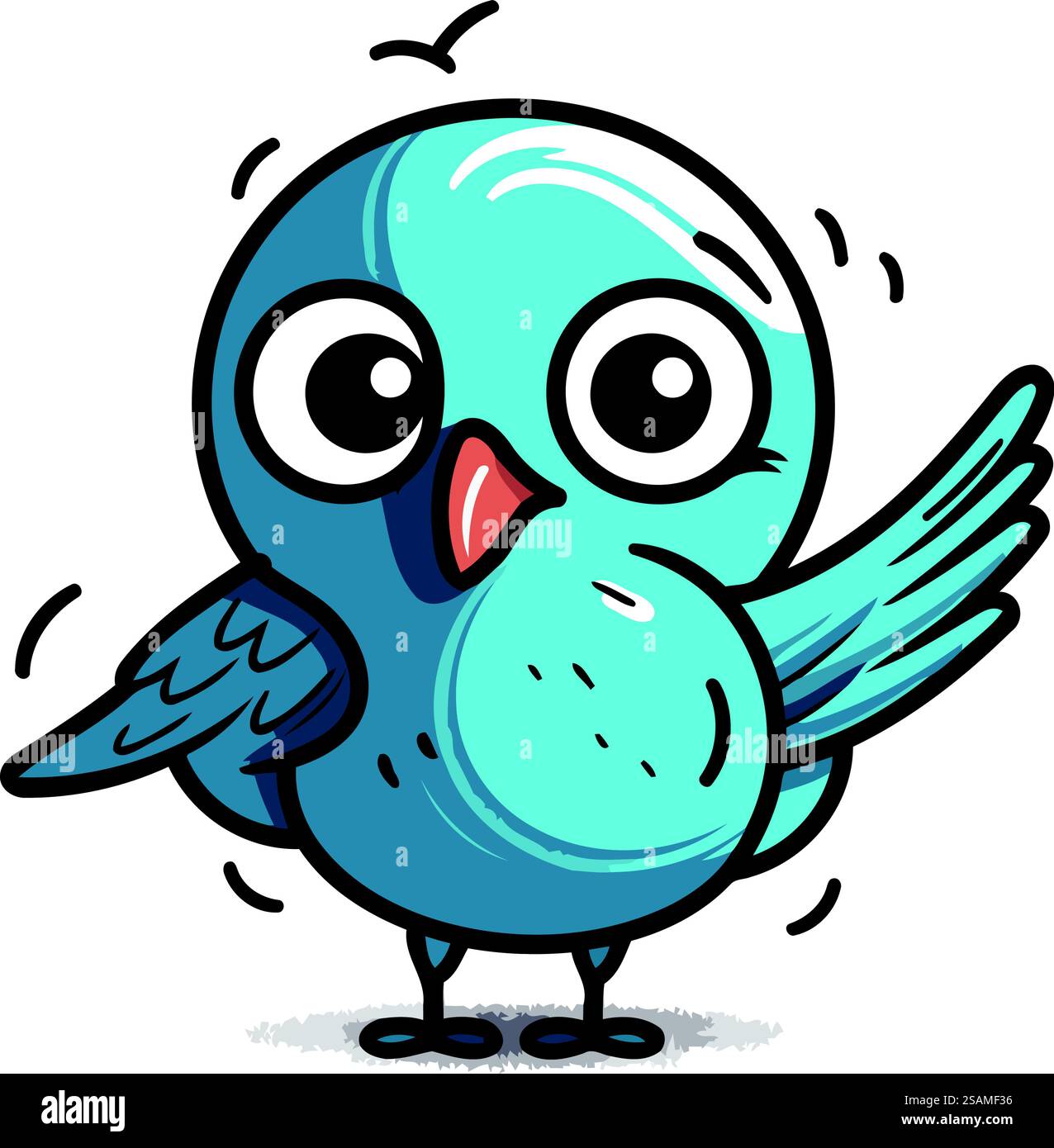 Cute cartoon blue bird isolated on white background. Vector ...
