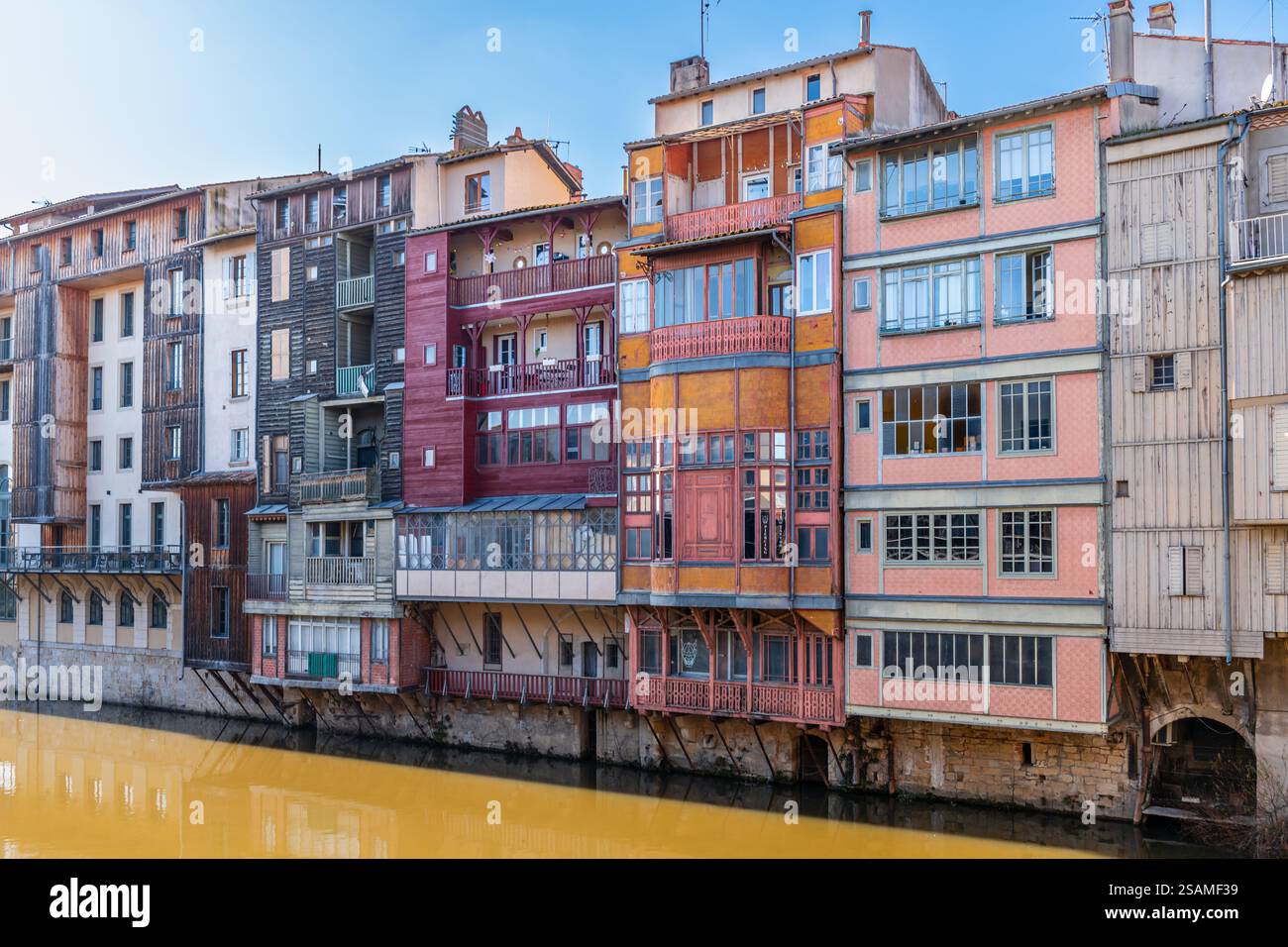Facades of houses in the town of Castres on the Agout River in ...
