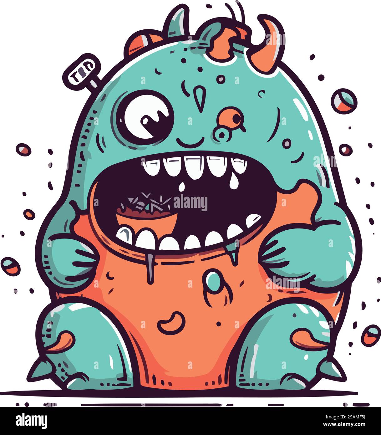 Funny cartoon monster with big teeth. Vector illustration isolated on white background Stock ...