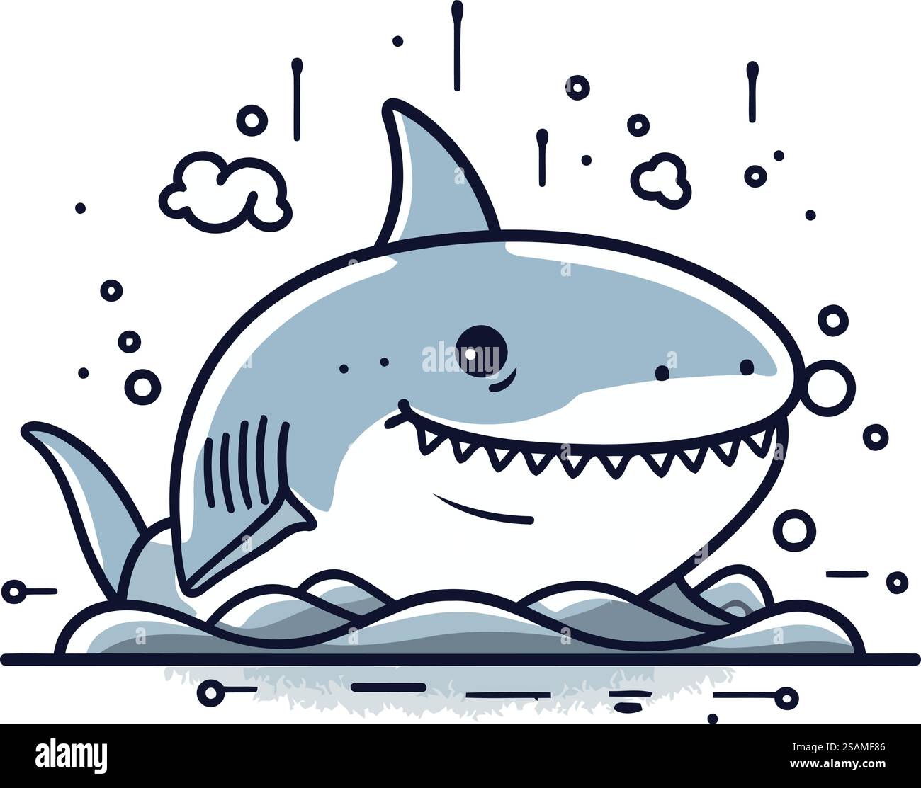Cute cartoon shark vector illustration. Sea life. Funny shark Stock ...