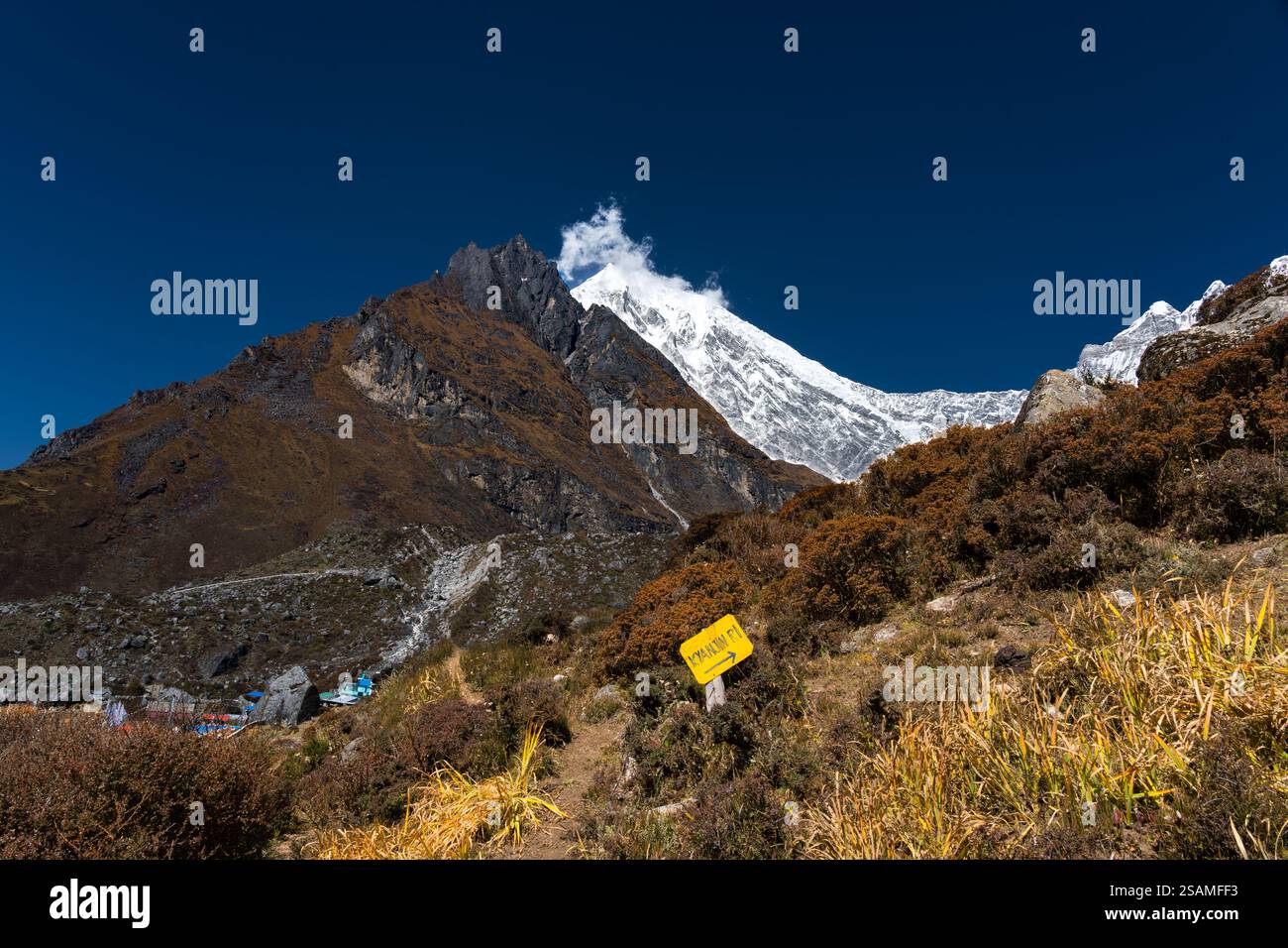 Langtang Lirung mountain peak seen from Kyanjin Ri in the himalayas of ...
