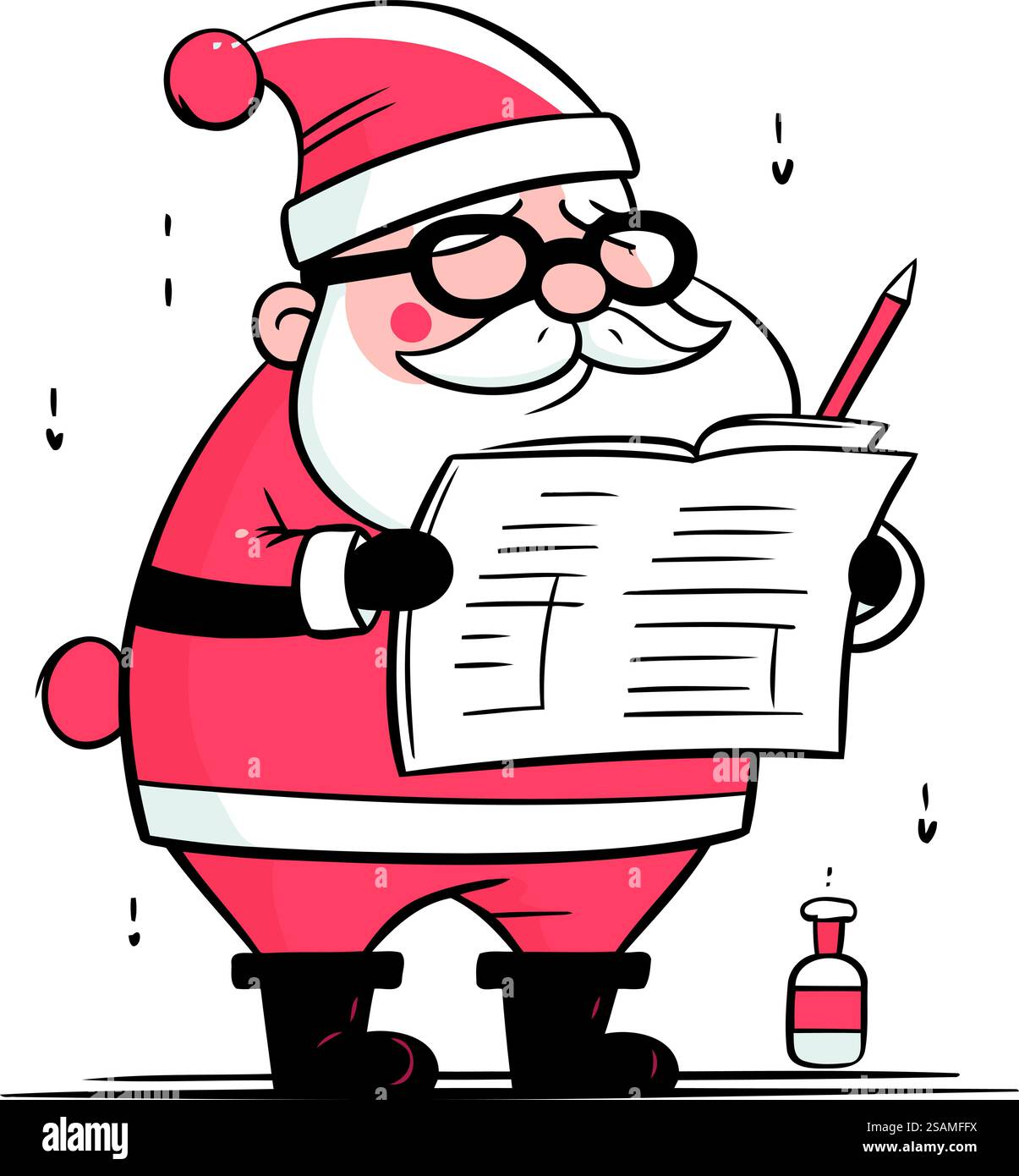Cartoon Santa Claus is writing a letter to Santa Claus. Vector ...