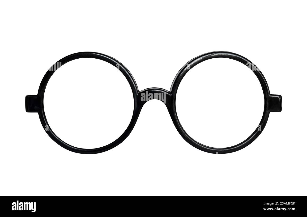 Black plastic round nerd eyeglasses isolated cutout on white Stock ...
