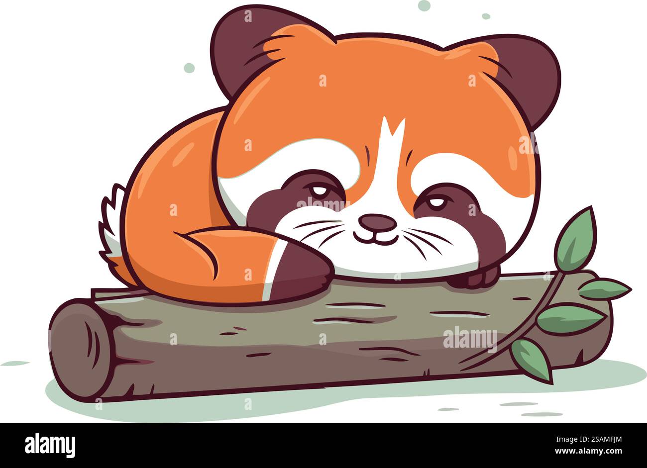 Cute red panda lying on the log. Vector illustration Stock Vector Image ...