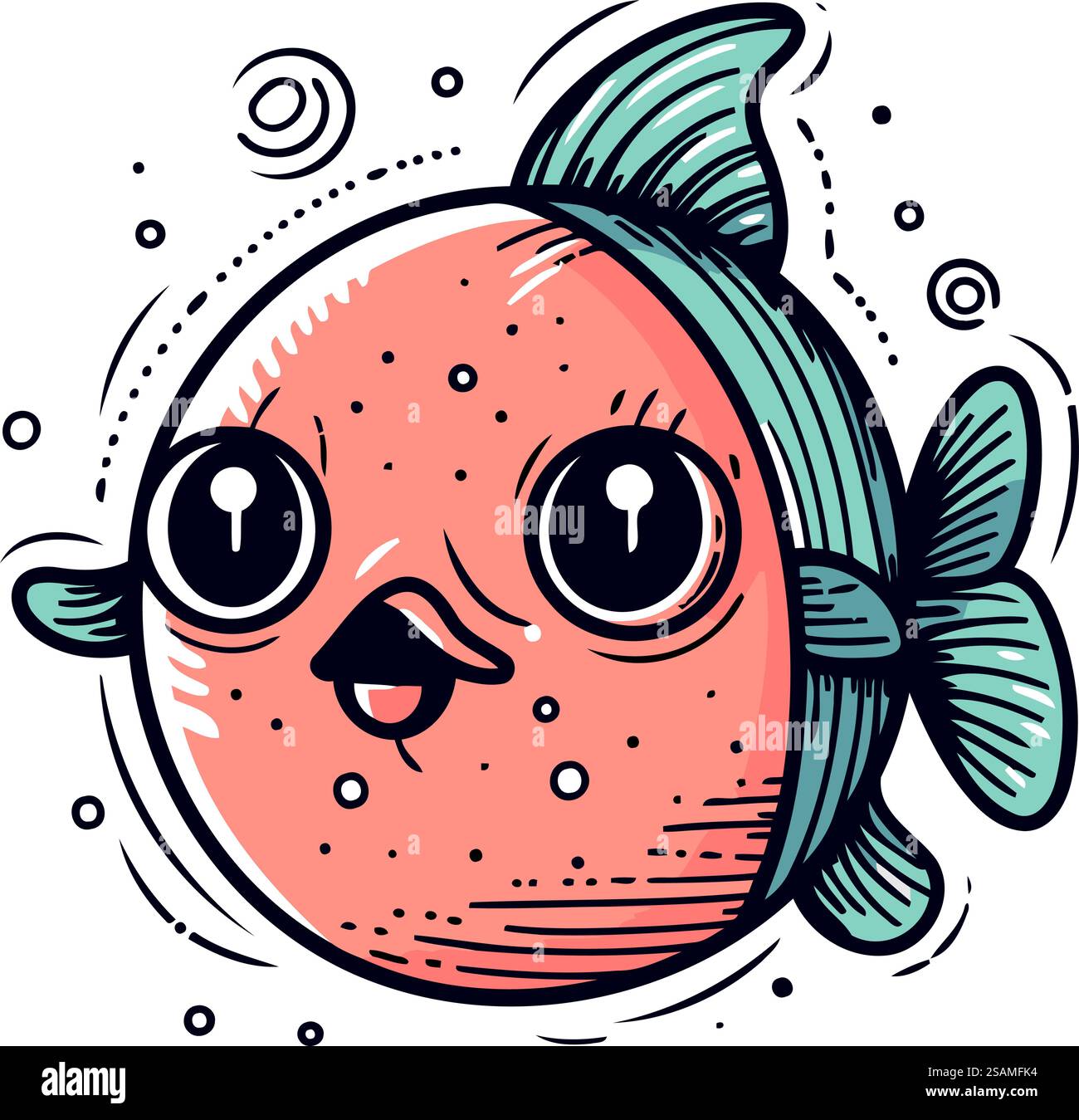 Cute cartoon puffer fish with eyes and mouth. Vector illustration Stock ...