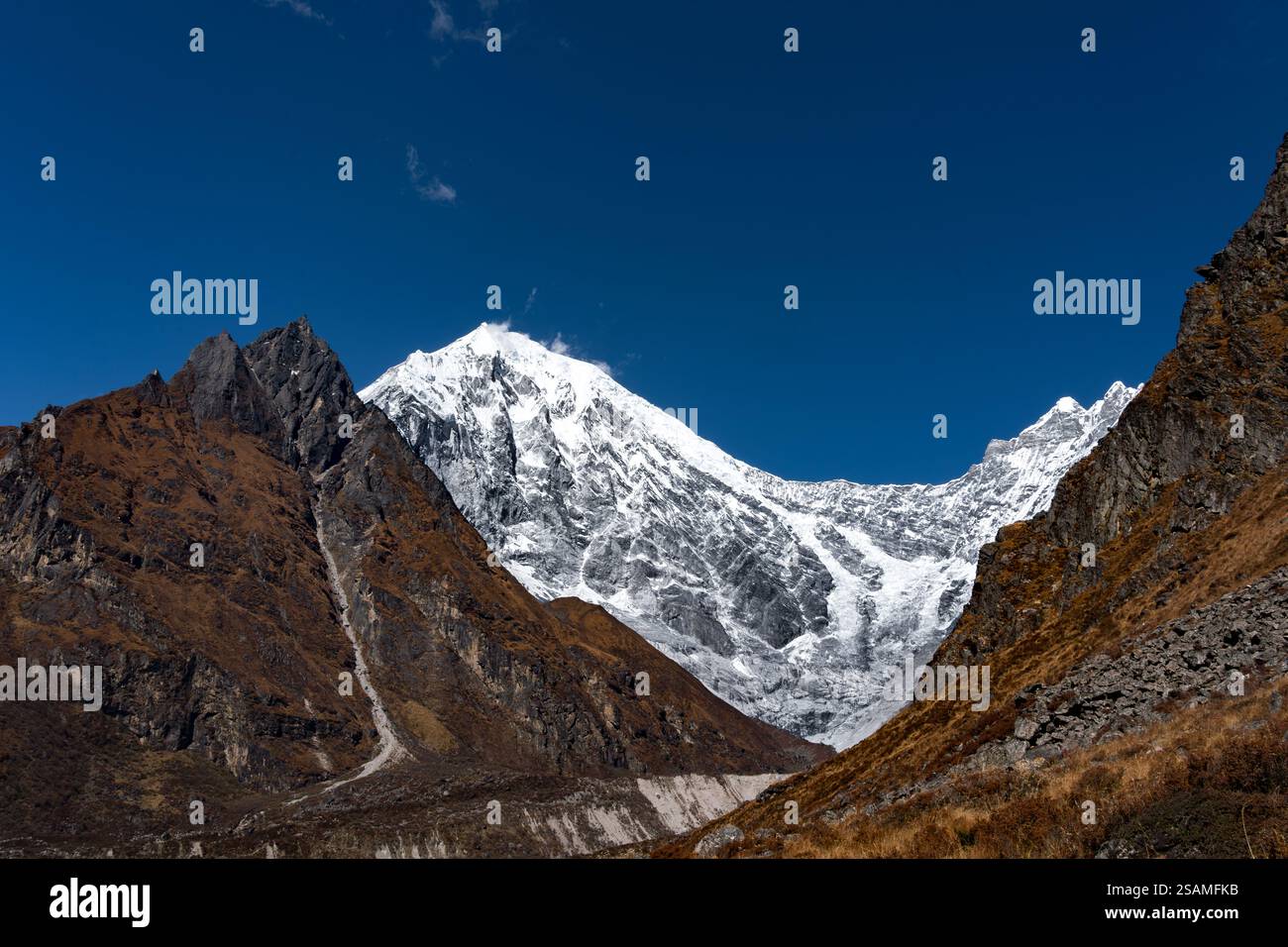 Langtang Lirung mountain peak seen from Kyanjin Ri in the himalayas of ...