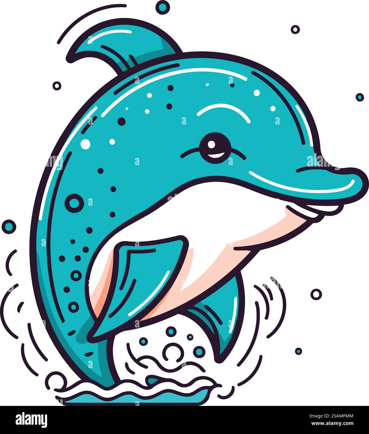Cartoon dolphin. Vector illustration. Isolated on white background ...
