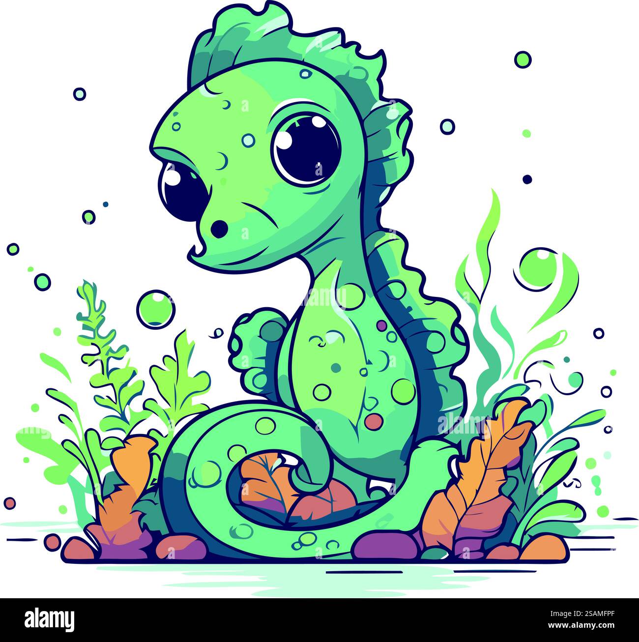 Cute cartoon seahorse in the sea. Vector illustration Stock Vector ...