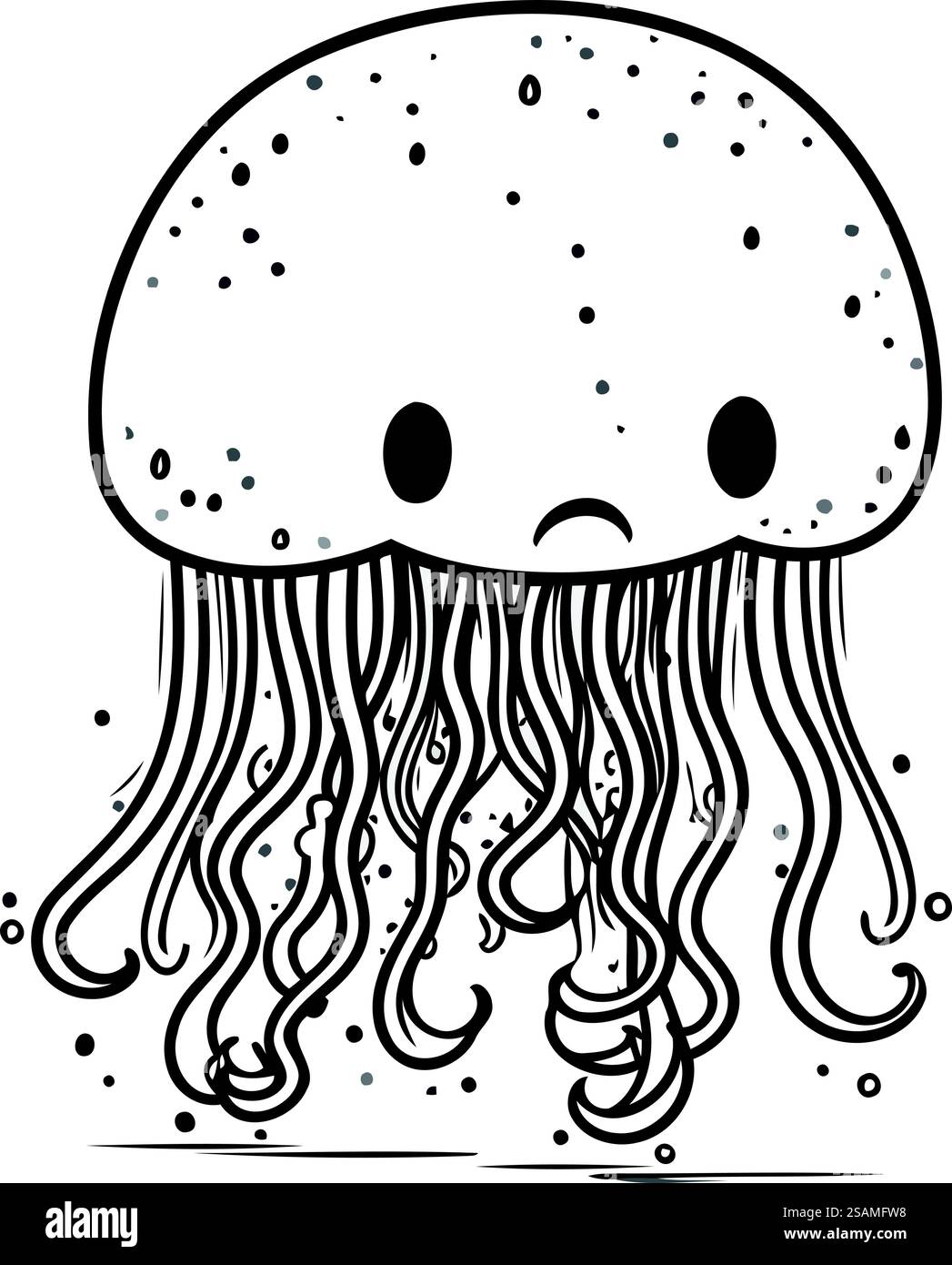 Illustration of a cute cartoon jellyfish with a sad expression Stock ...