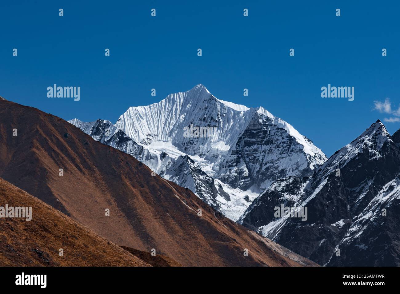 Majestic Gangchempo Mountain Peak Seen in Kyanjin of Himalayas of Nepal ...