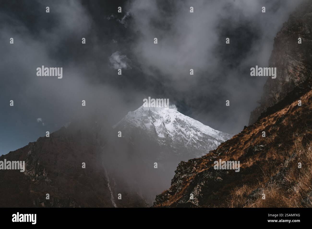 Very Cloudy Himalayan Mountain of Langtang Lirung Peak in Kyanjin Ri ...