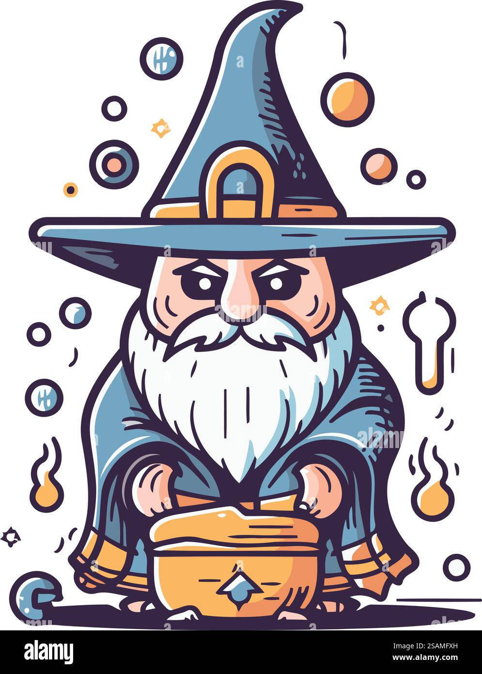 Wizard in a hat and a pot of gold. Vector illustration Stock Vector ...