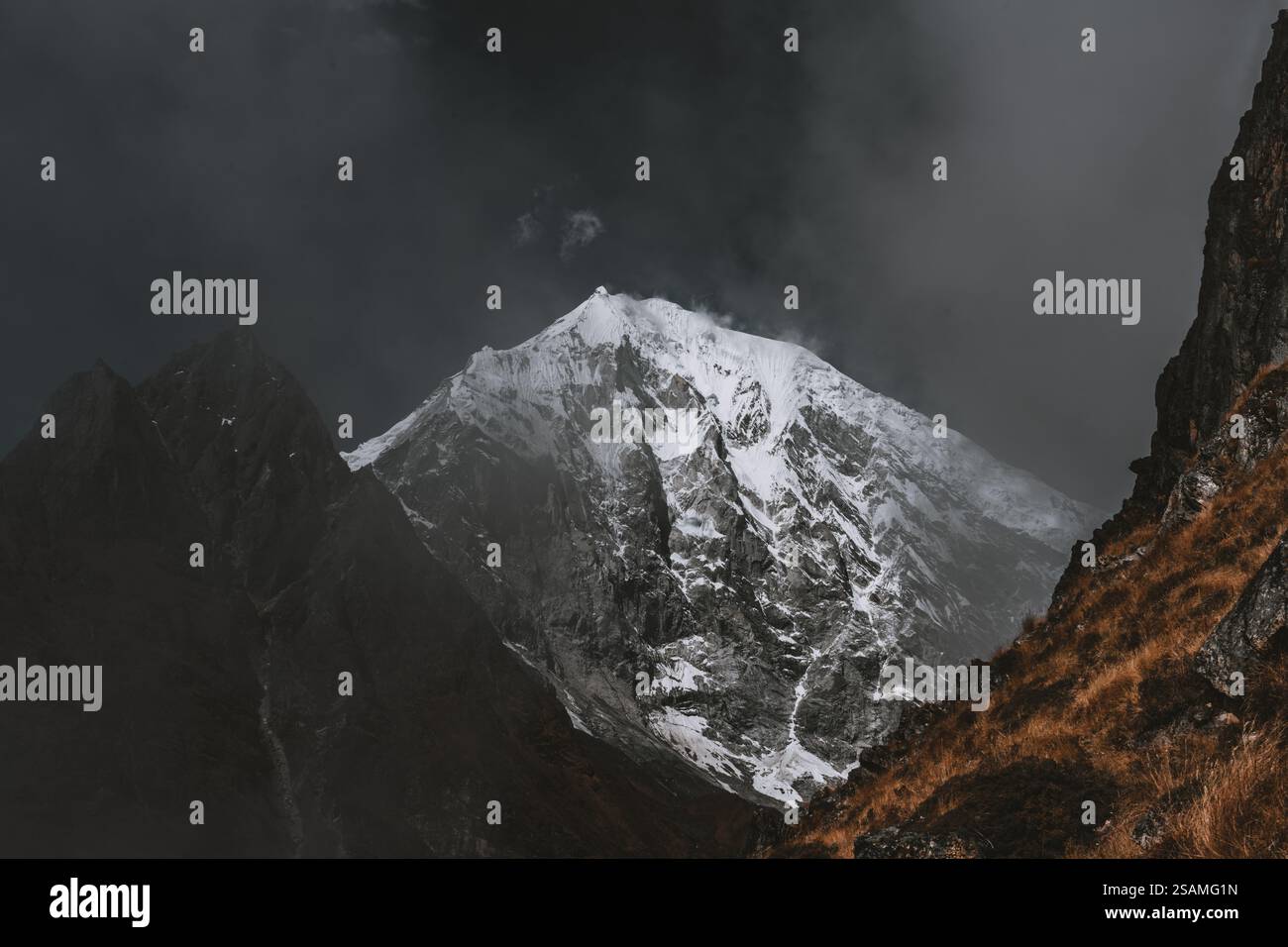 Very Cloudy Himalayan Mountain of Langtang Lirung Peak in Kyanjin Ri ...