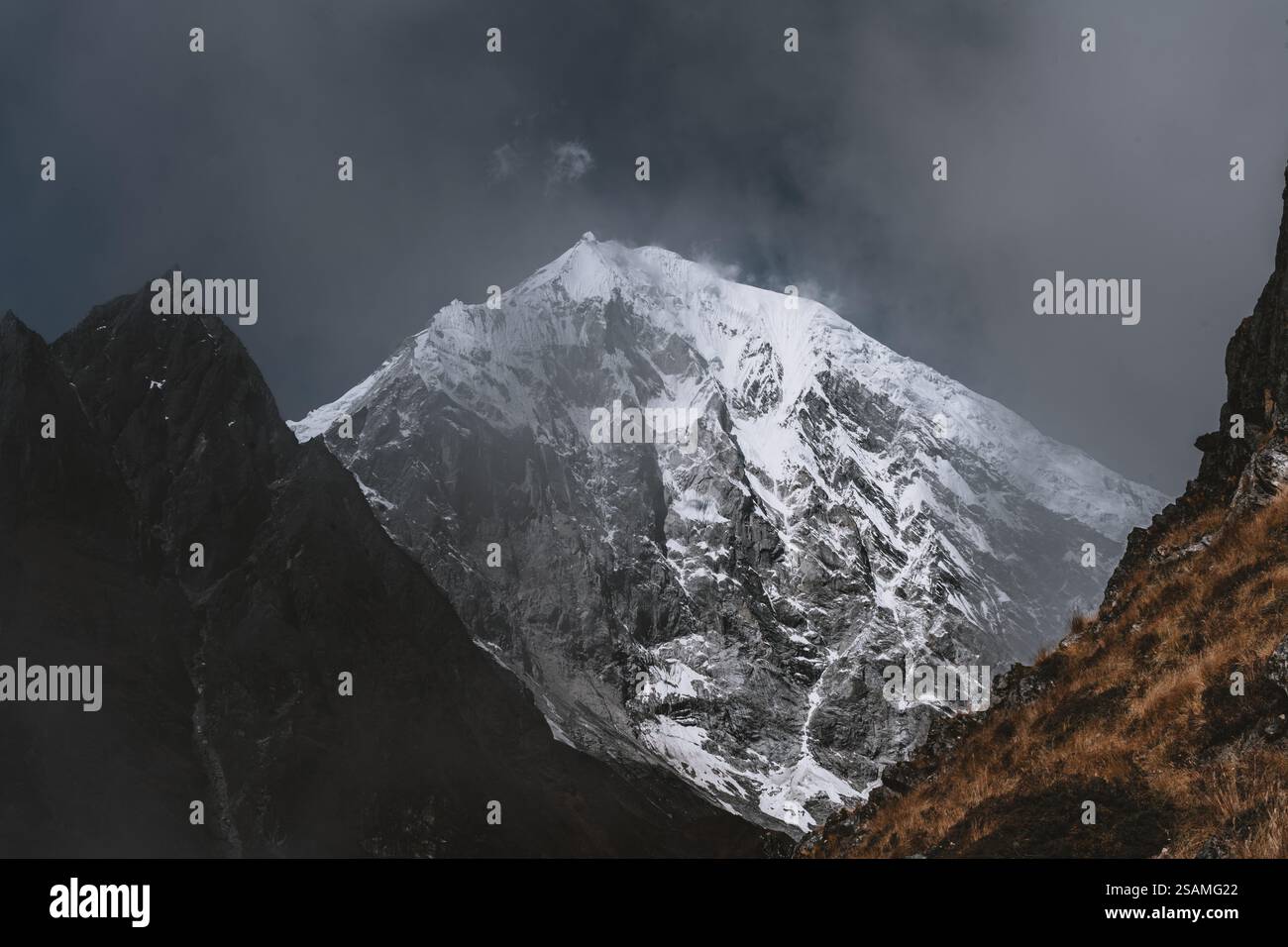 Very Cloudy Himalayan Mountain of Langtang Lirung Peak in Kyanjin Ri ...