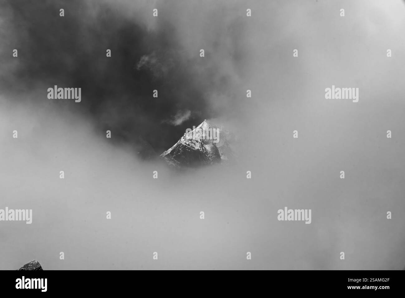 Very Cloudy Himalayan Mountain of Langtang Lirung Peak in Kyanjin Ri ...