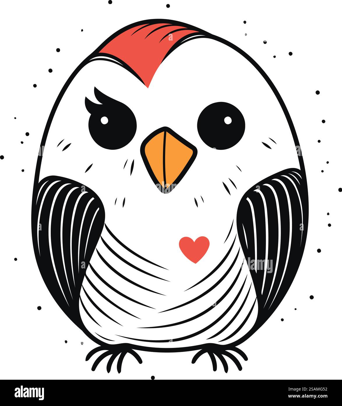 Cute cartoon parrot with red heart. Hand drawn vector illustration ...