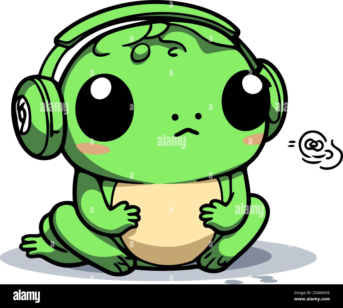 Frog listening to music with headphones. Cute cartoon vector ...