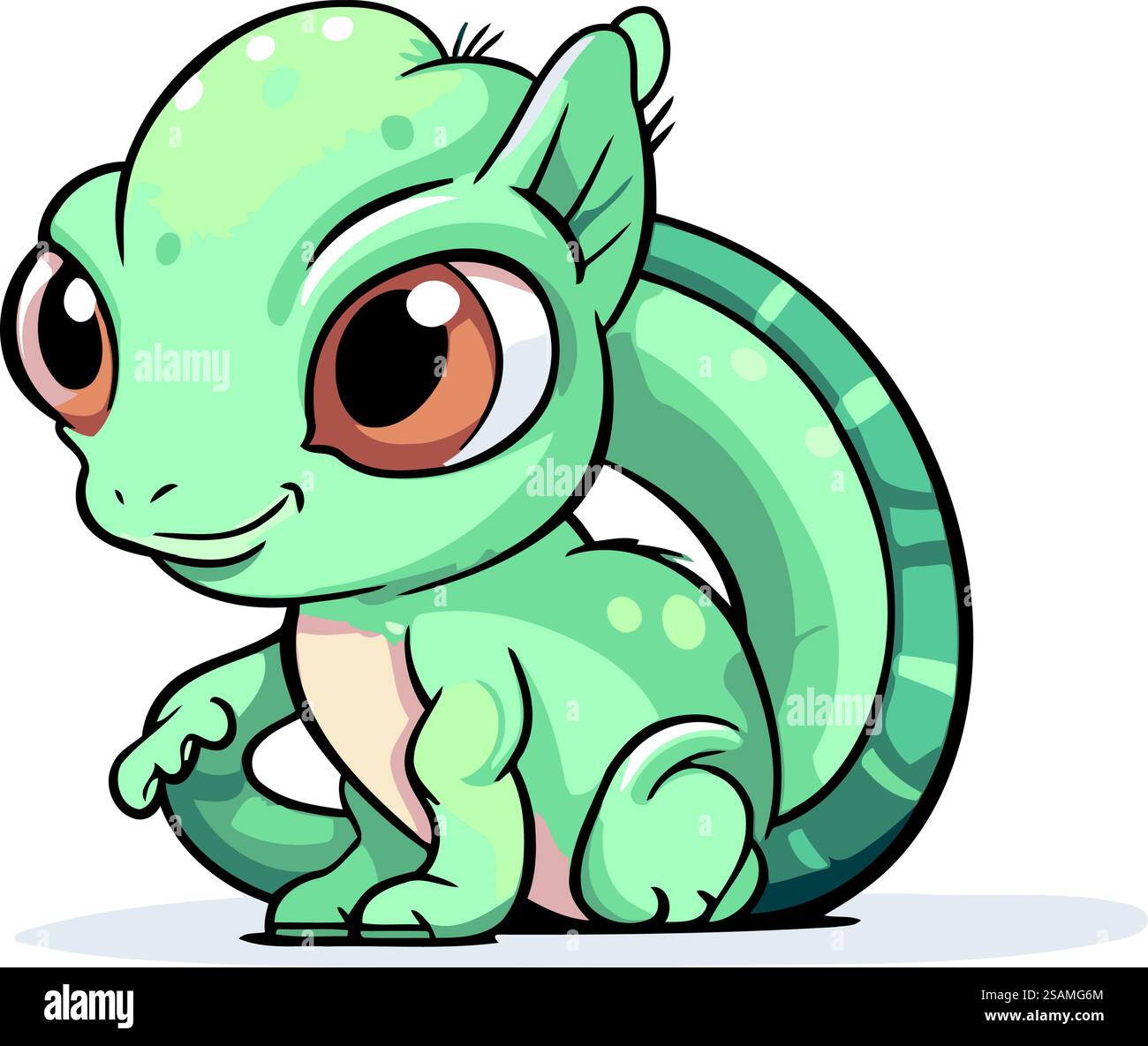 Cute cartoon chameleon on white background. Vector illustration Stock ...