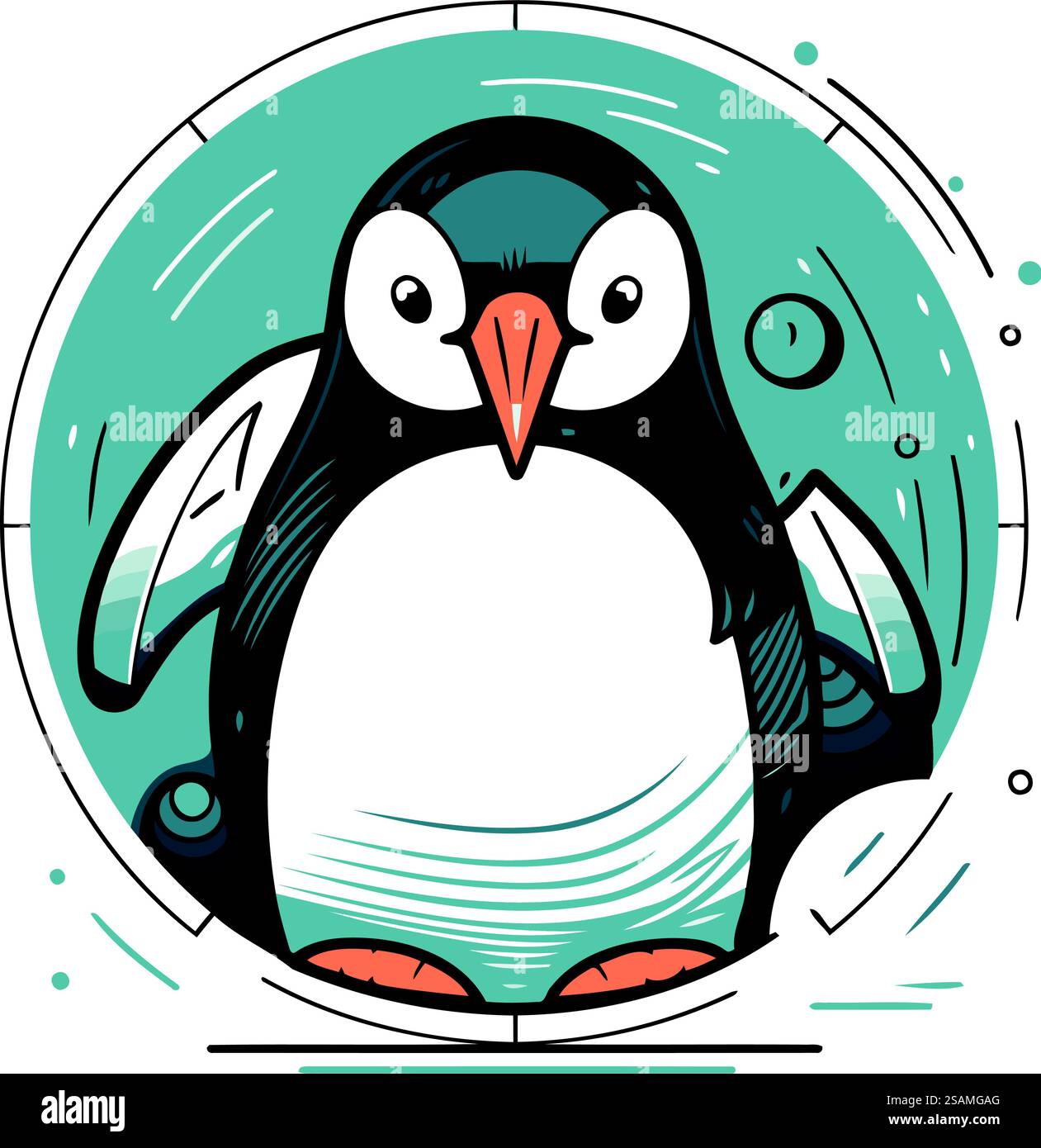 Cute penguin in a circle. Vector illustration on white background Stock ...