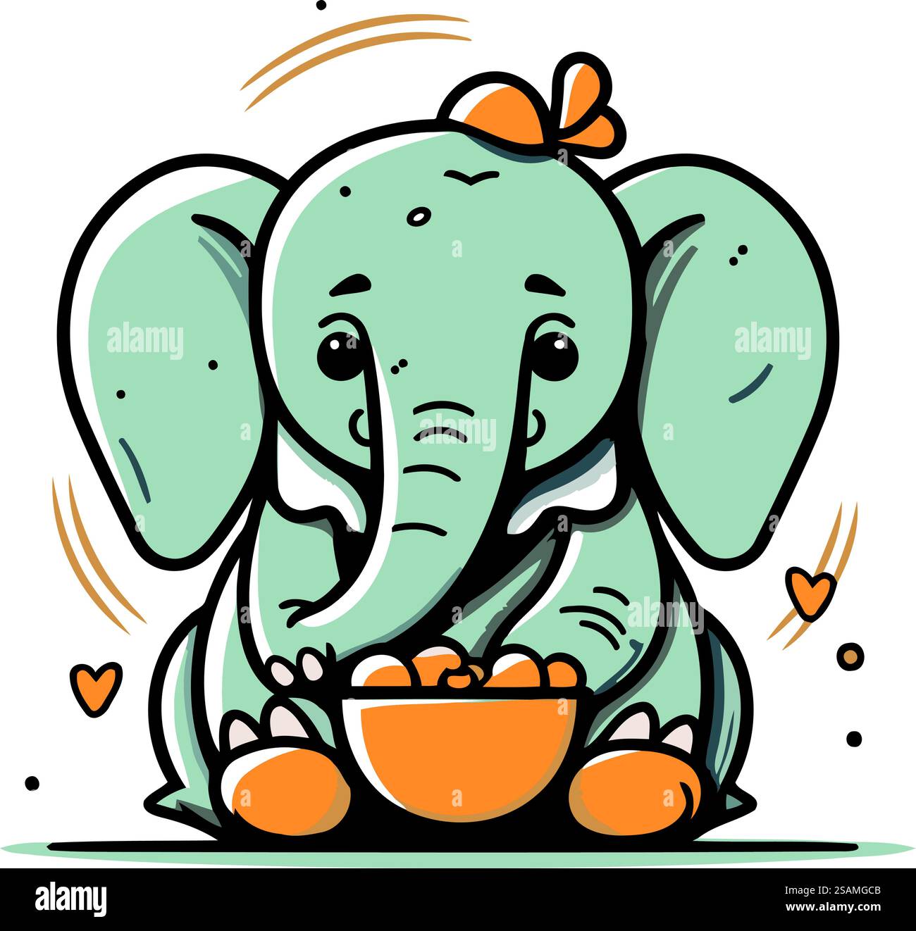 Cute cartoon elephant with a bowl of orange. Vector illustration Stock ...