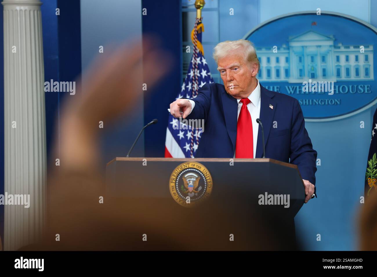 WASHINGTON –– President Donald Trump speaks at a White House press ...