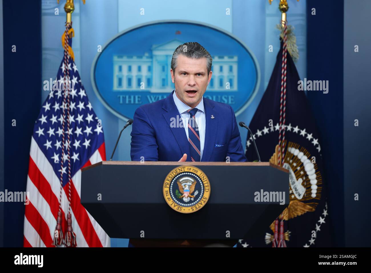 WASHINGTON –– President Donald Trump speaks at a White House press ...