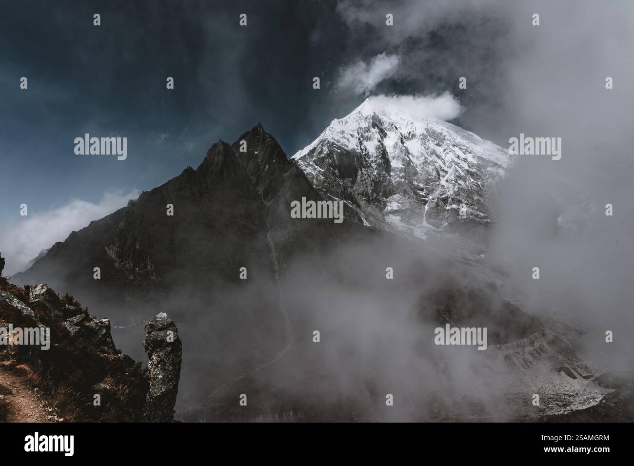 Very Cloudy Himalayan Mountain of Langtang Lirung Peak in Kyanjin Ri ...