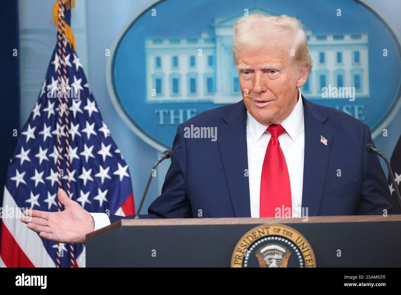 WASHINGTON –– President Donald Trump speaks at a White House press ...