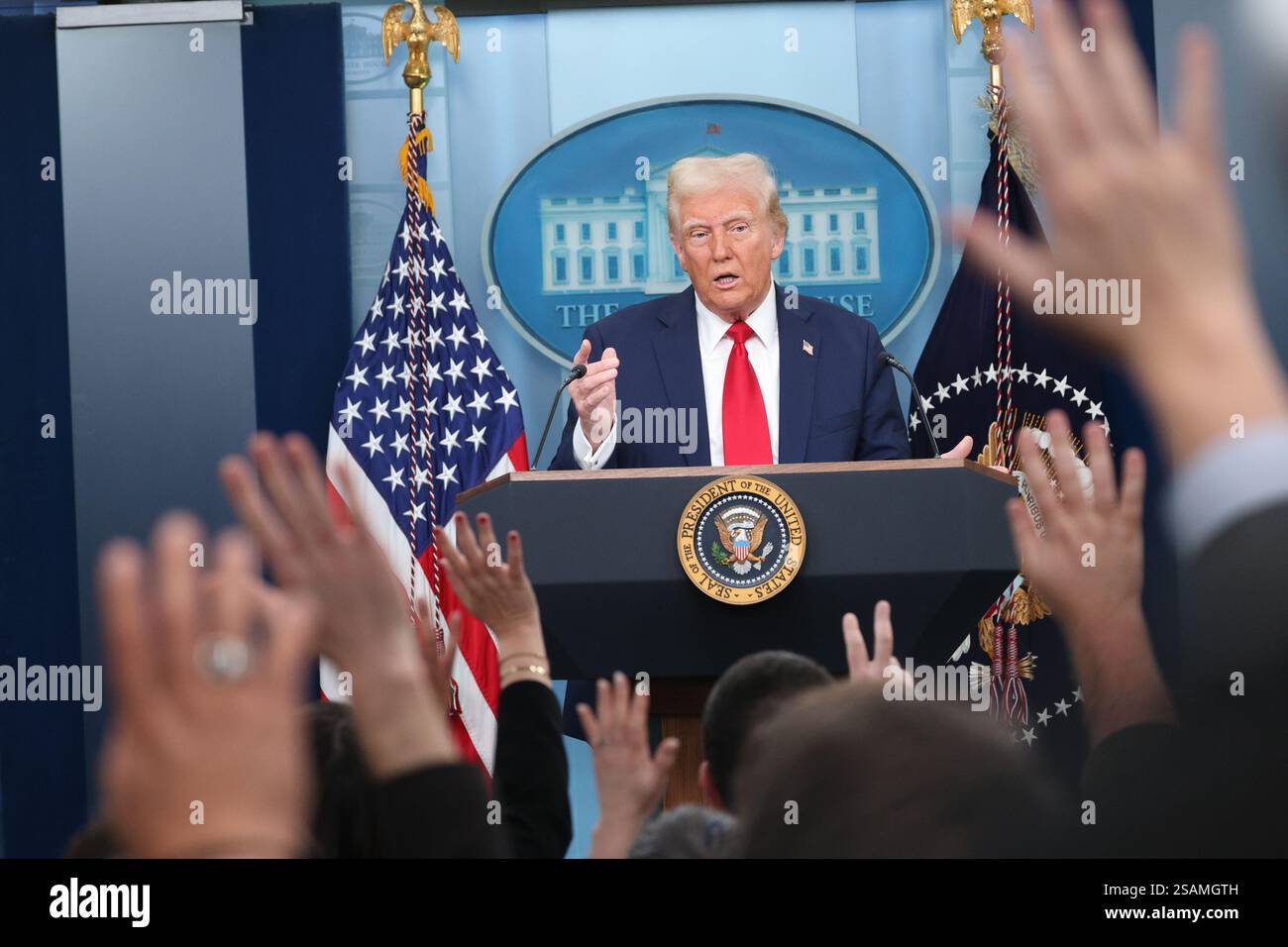 WASHINGTON –– President Donald Trump speaks at a White House press ...