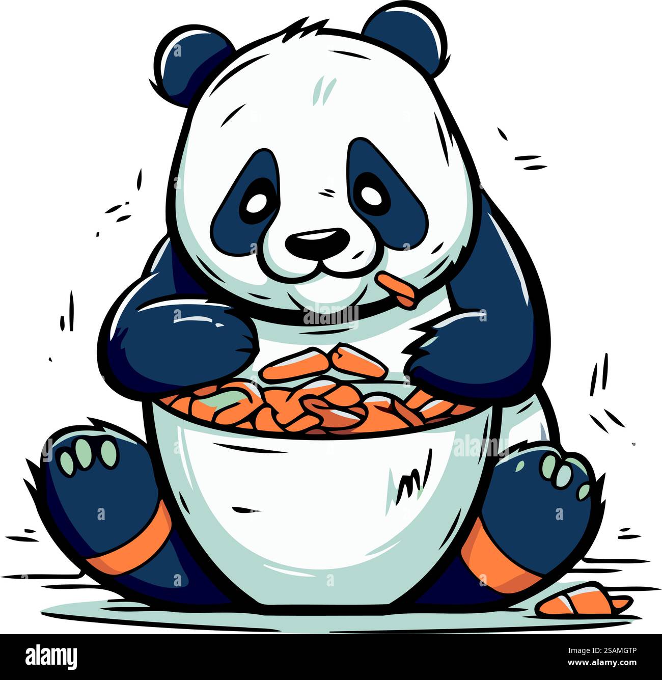 Cute panda eating a bowl of food. Vector illustration Stock Vector ...