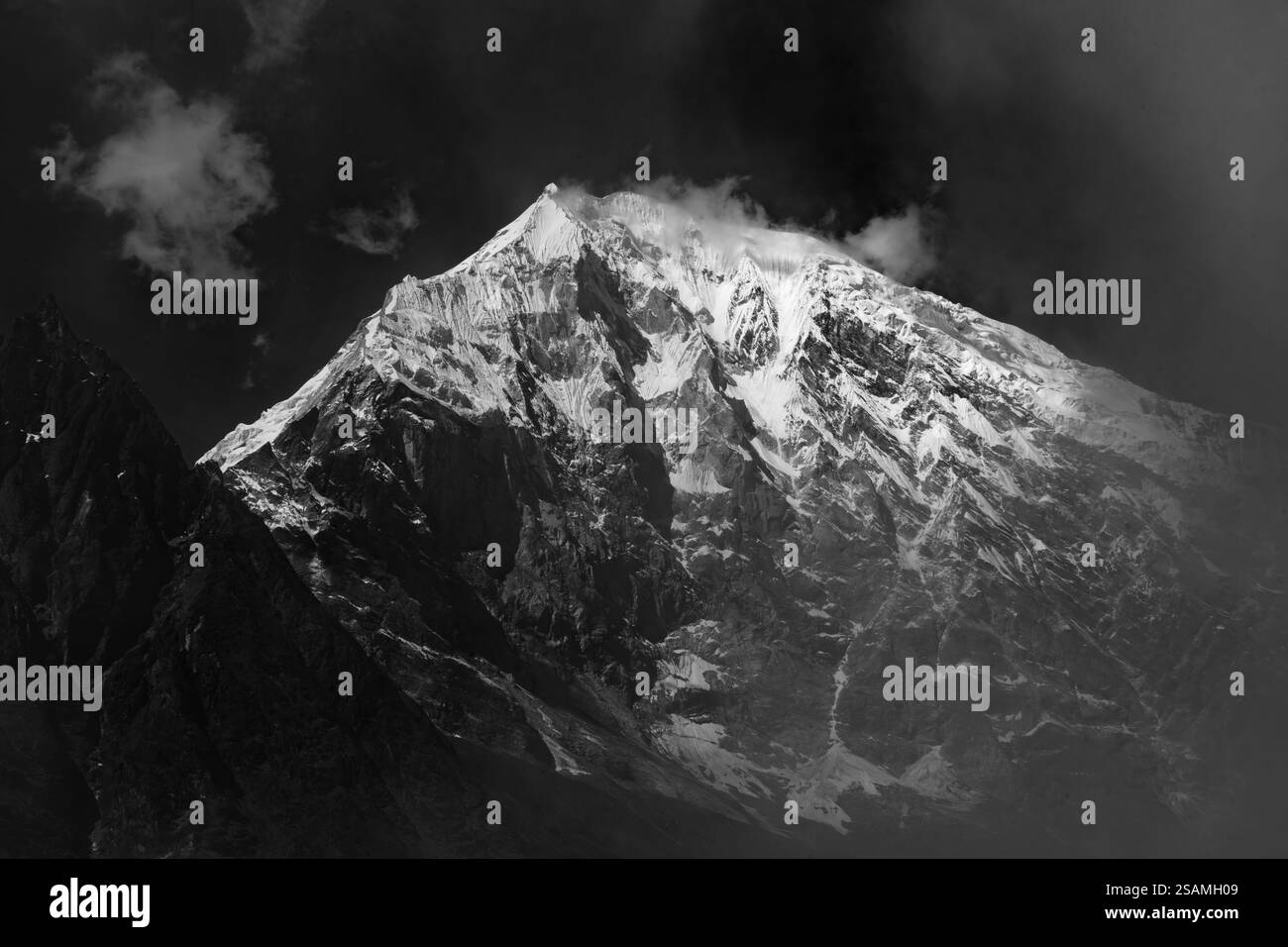 Very Cloudy Himalayan Mountain of Langtang Lirung Peak in Kyanjin Ri ...
