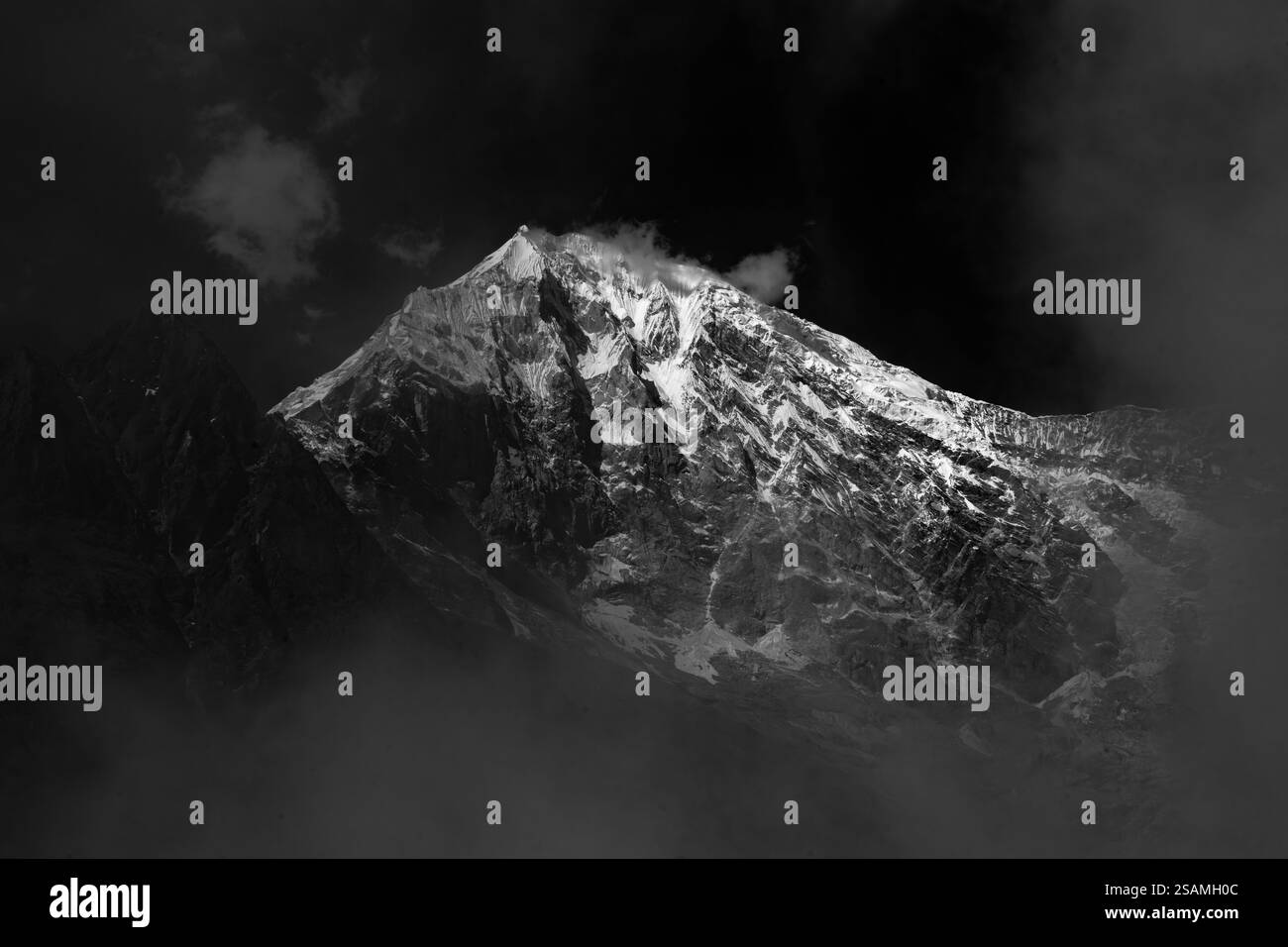 Very Cloudy Himalayan Mountain of Langtang Lirung Peak in Kyanjin Ri ...