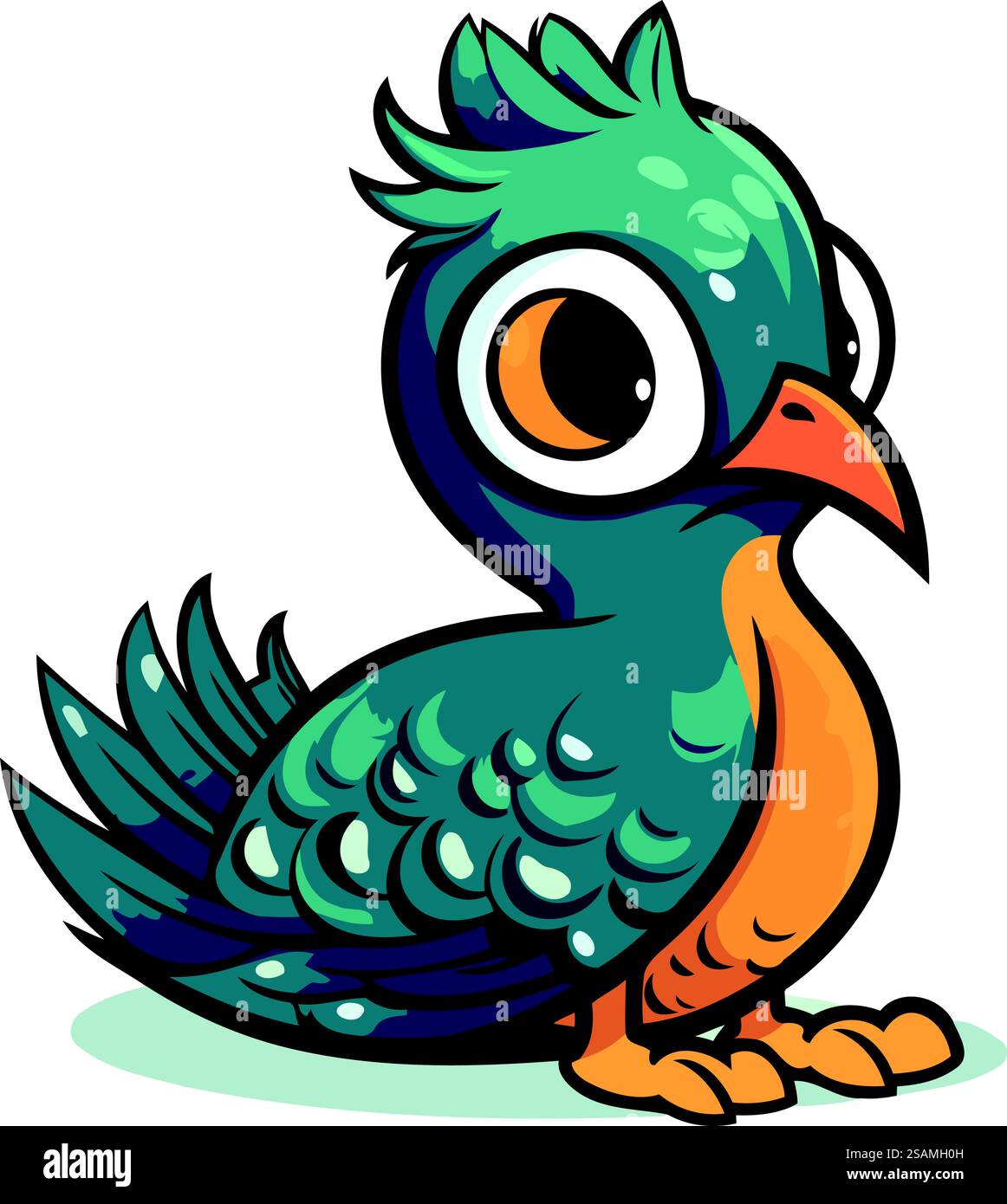 Cute cartoon green bird on a white background. Vector illustration ...
