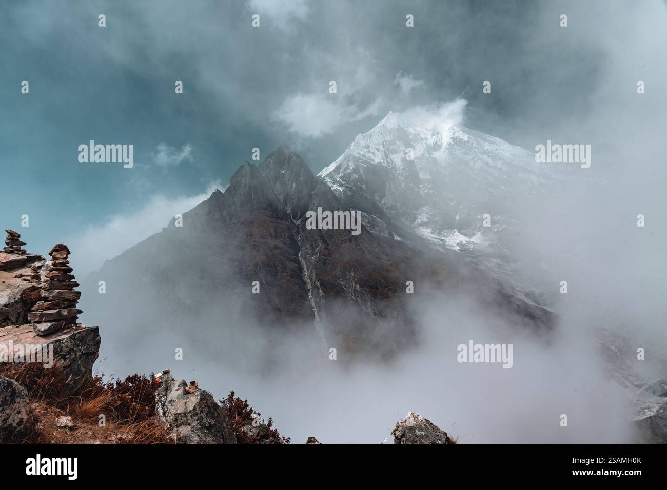 Very Cloudy Himalayan Mountain of Langtang Lirung Peak in Kyanjin Ri ...