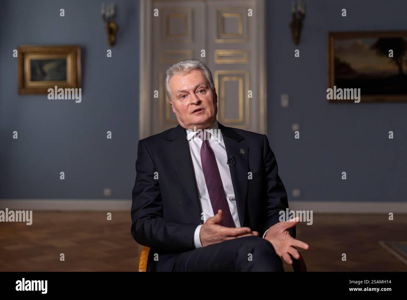Lithuanian President Gitanas Nauseda speaks during an interview with ...