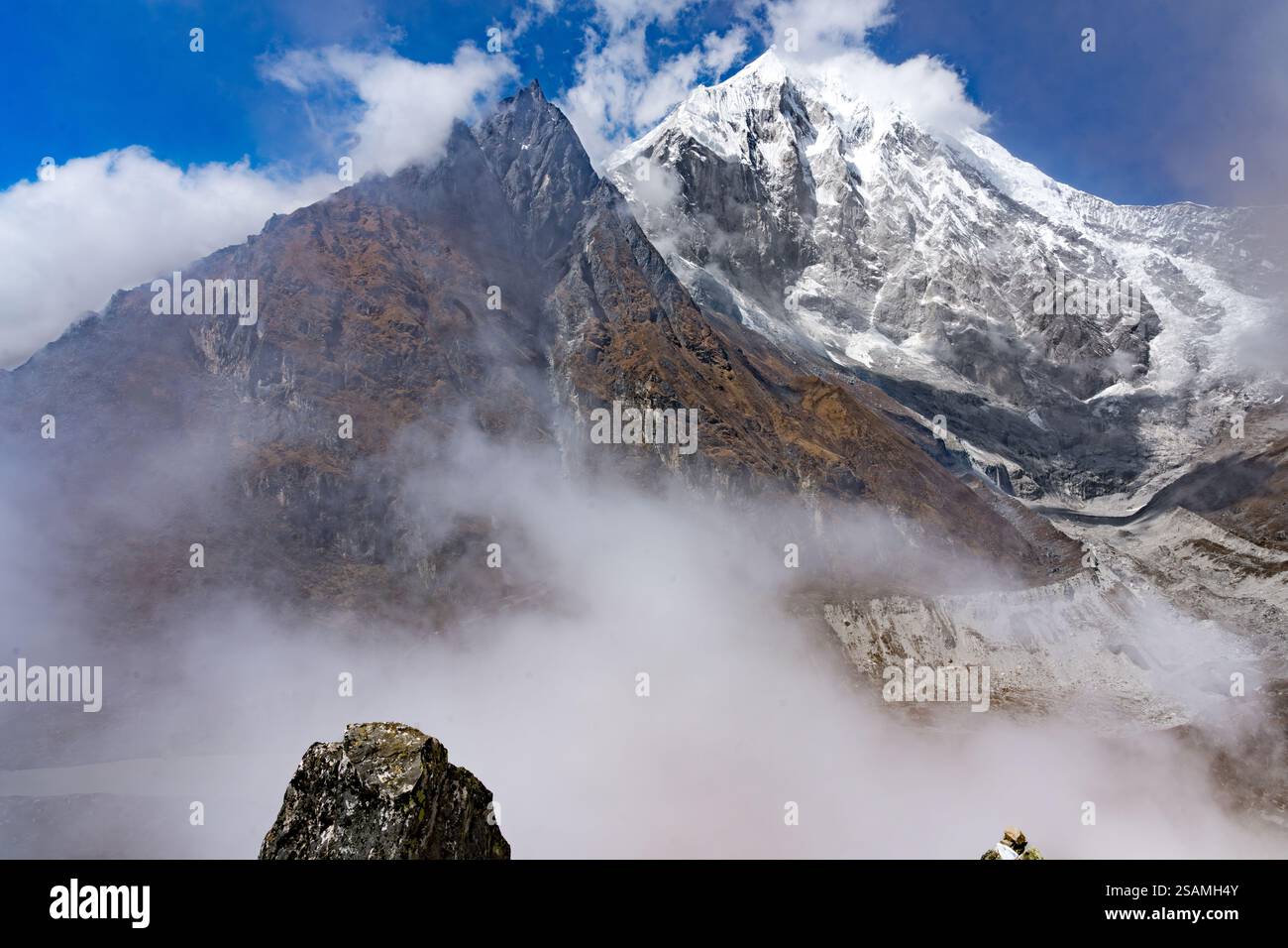Very Cloudy Himalayan Mountain of Langtang Lirung Peak in Kyanjin Ri ...